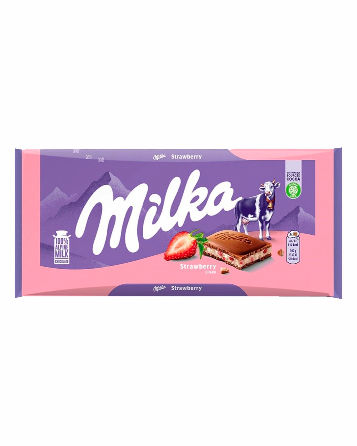 Шоколадная плитка Milka Strawberry со клубничной начинкой, 1шт х 100г