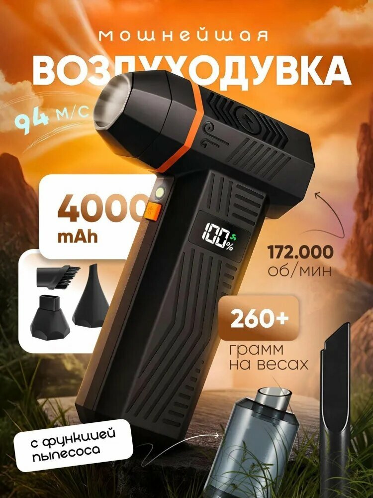 Портативная воздуходувка, съемная ручная, управление на рукоятке
