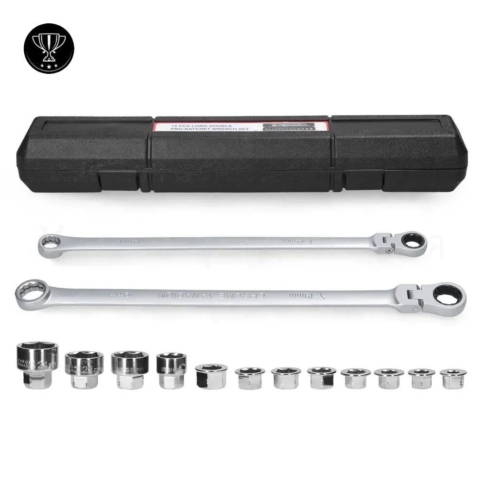 GM Набор ключей с храповым механизмом из хромованадиевой стали, 15 предметов, для авто