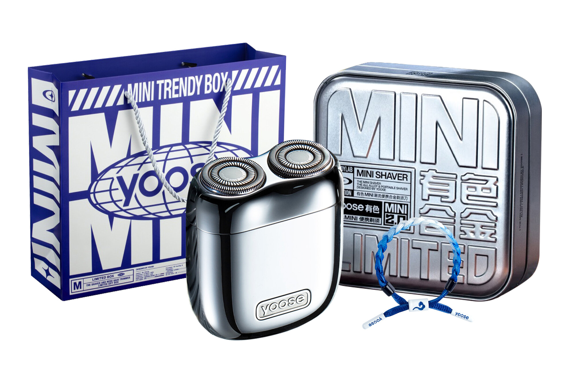 Электробритва роторная мужская YOOSE MINI 2.0 Upgraded Plated Silver+Love Inlaid Hand Cord