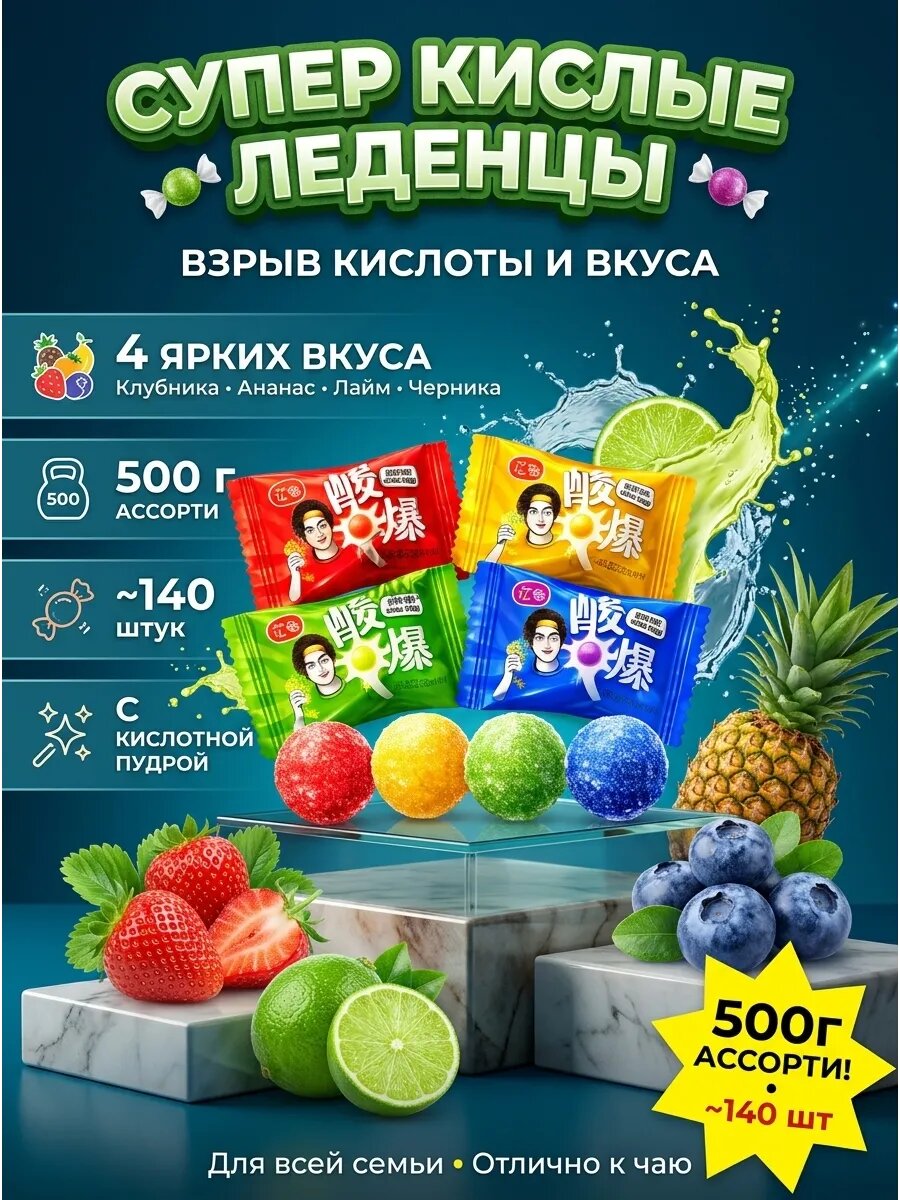 Конфеты карамель кислинка фруктовые 500 гр