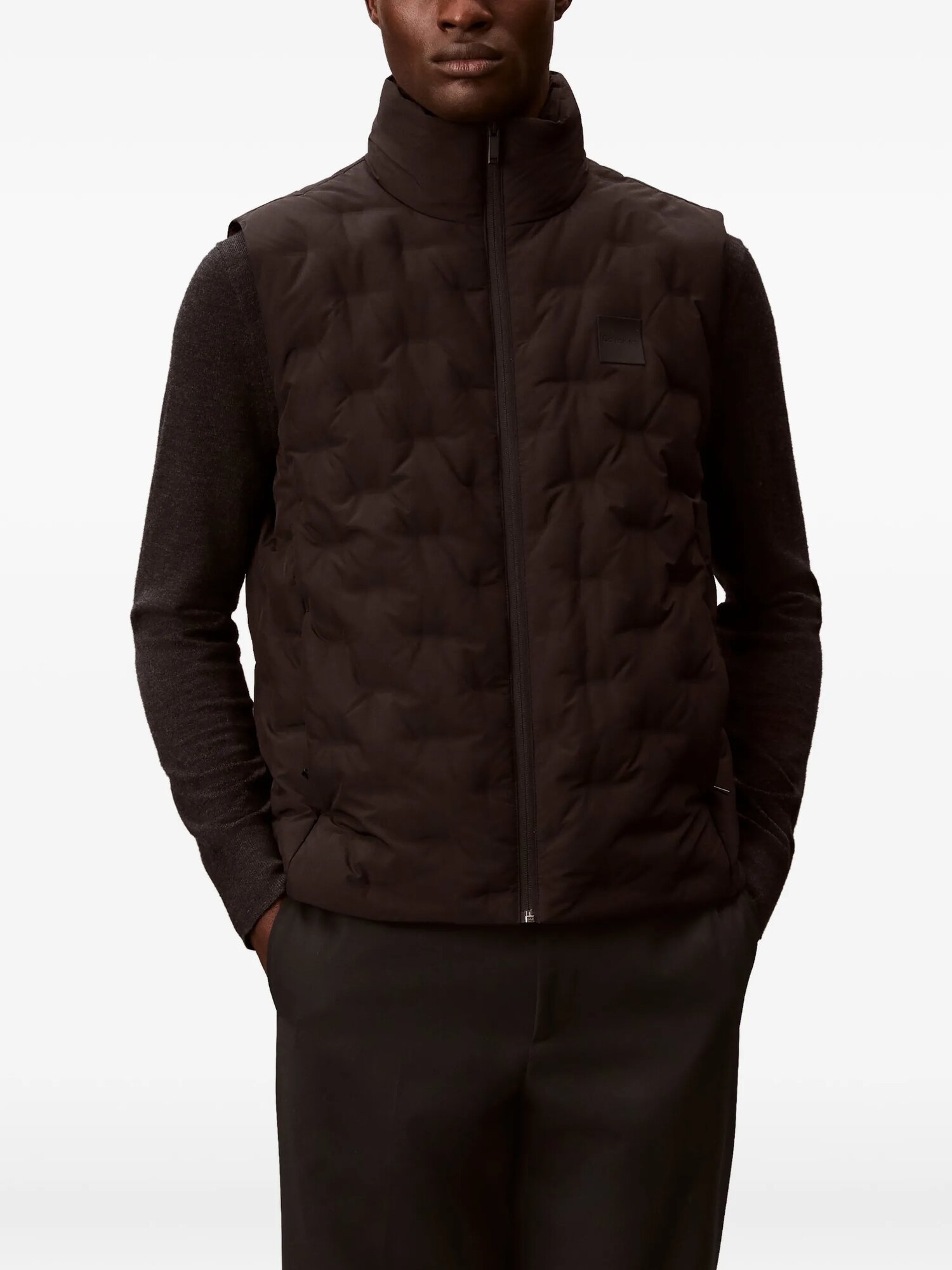 Пальто CALVIN KLEIN Quilted logo-patch gilet, размер 50 EU, black / black — фото 1