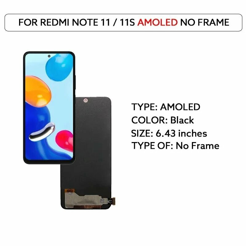 6.43' Amoled Дисплей для Xiaomi Redmi Note 11 11S 2201117TG 2201117SG в сборе с тачскрином Черный