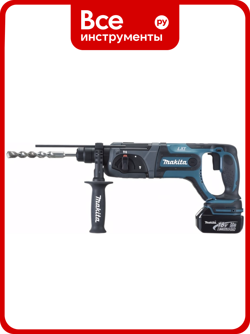 Перфоратор Makita LXT DHR241Z с режимом долбления, мощностью удара 1.9 Дж и частотой вращения до 1100 об/мин, без аккуму