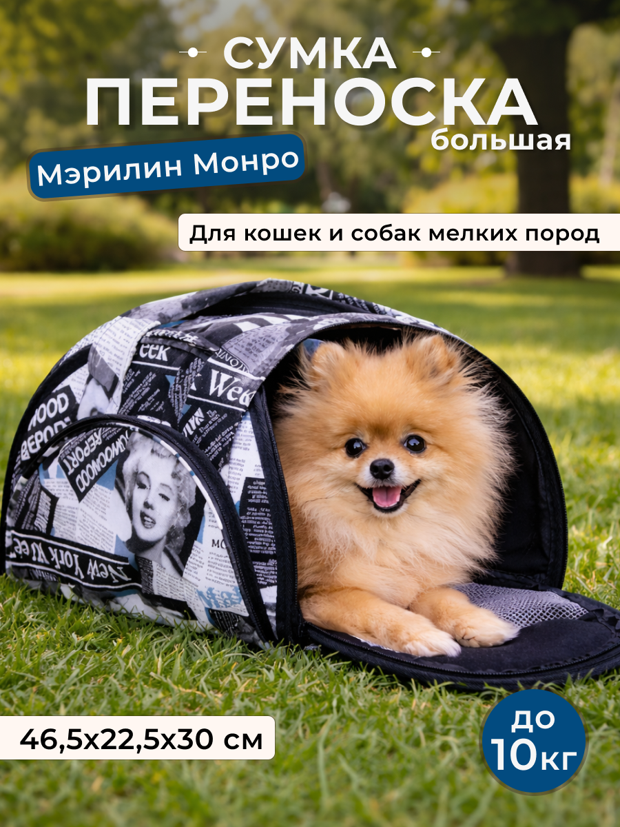 Сумка-переноска PBS 3 "Мерилин Монро", для животных, складная, серая