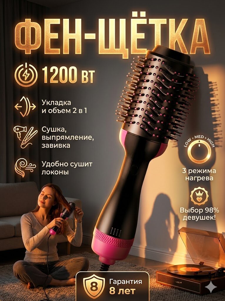 Фен-щетка для волос / Расческа с ионизацией One Step Фен-щётка (расчёска-фен) для волос Hair Dryer 3 в 1