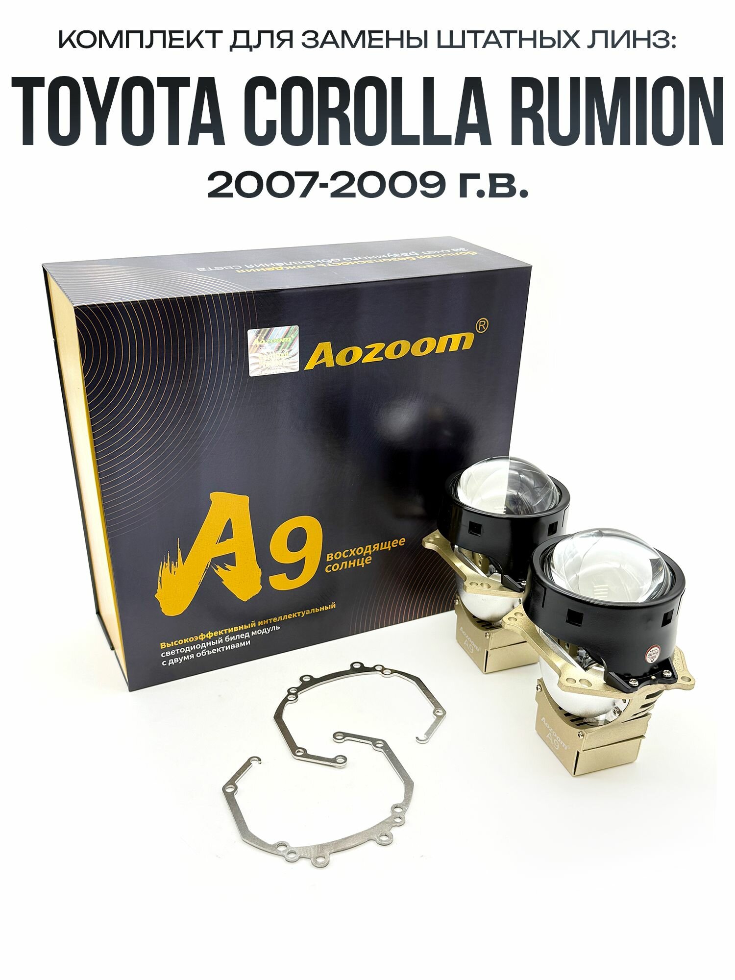 Светодиодные билед модули Аозум А9 на Toyota Corolla Rumion 2007-2009 / Линзы bi-led A9 для Тойота Королла Румион