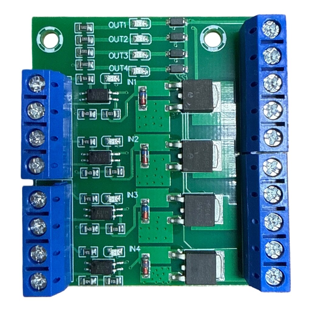 4-канальная плата управления импульсными переключателями на MOSFET-транзисторах для светодиодных фар и двигателей, диапазон напряжения 4-20 В до 3,7-27 В.