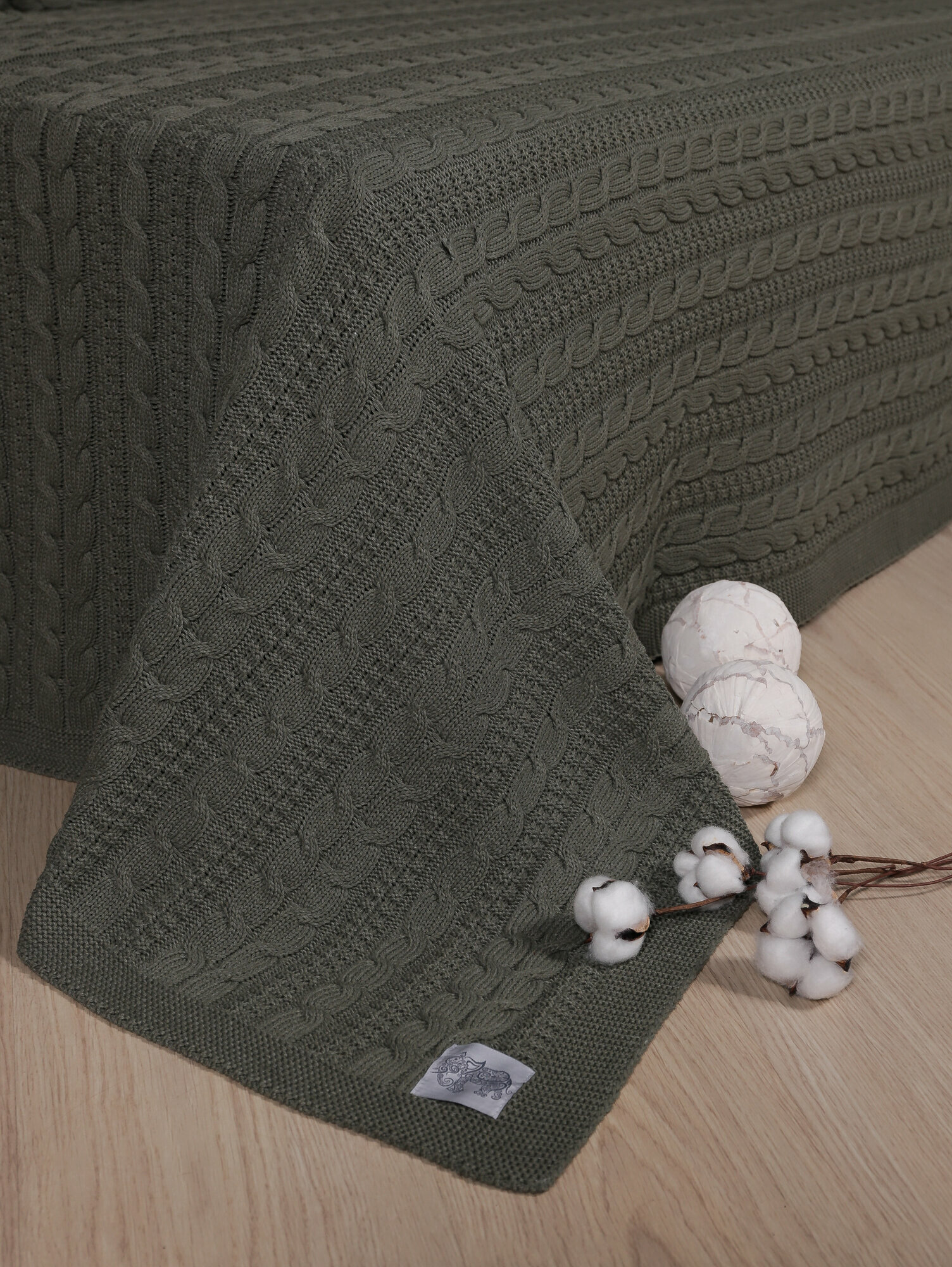 Плед 160х220, вязаный, Warm Whiff, хлопок 100%, покрывало на кровать, на диван, на кресло, в подарочной сумке