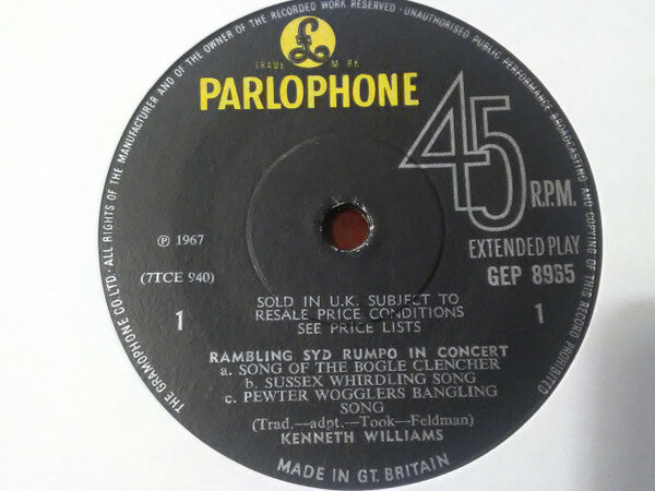 Пластинка Kenneth Williams "Rambling Syd Rumpo In Concert" 7" (Single/UK/1967) VG/VG