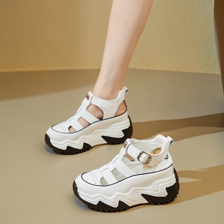 MOOCIE Корейская версия женских сандалий Daddy Sports Shoes, женские сандалии 2025 года, новые спортивные туфли с высоким каблуком и толстым дном, женские сандалии с внутренней стороны, увеличивающие рост, маленькие повседневные