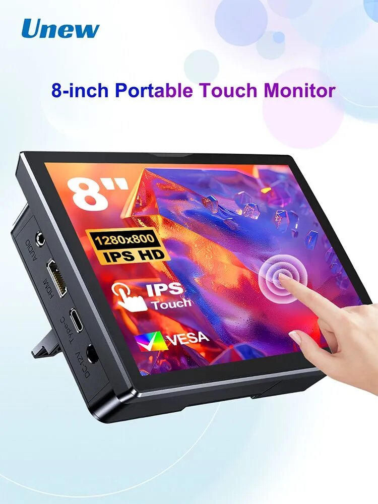 UNEW 8" Монитор, IPS, 1280x800, 60 Гц, черный матовый