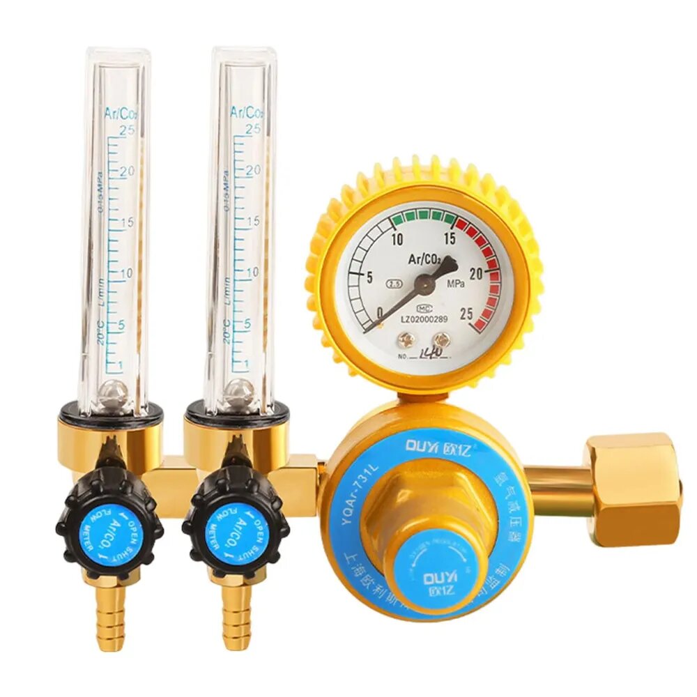 Регулятор расхода газа для сварки MIG/TIG, аргон/CO2, двойной манометр, алюминиевый сплав, резьба G5/8