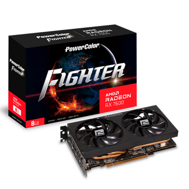 PowerColor Fighter RX 7600 8G-F (RADEON RX 7600) 8 Гб, GDDR6, 128 бит, PCI Express, 3xDP,1xHDMI