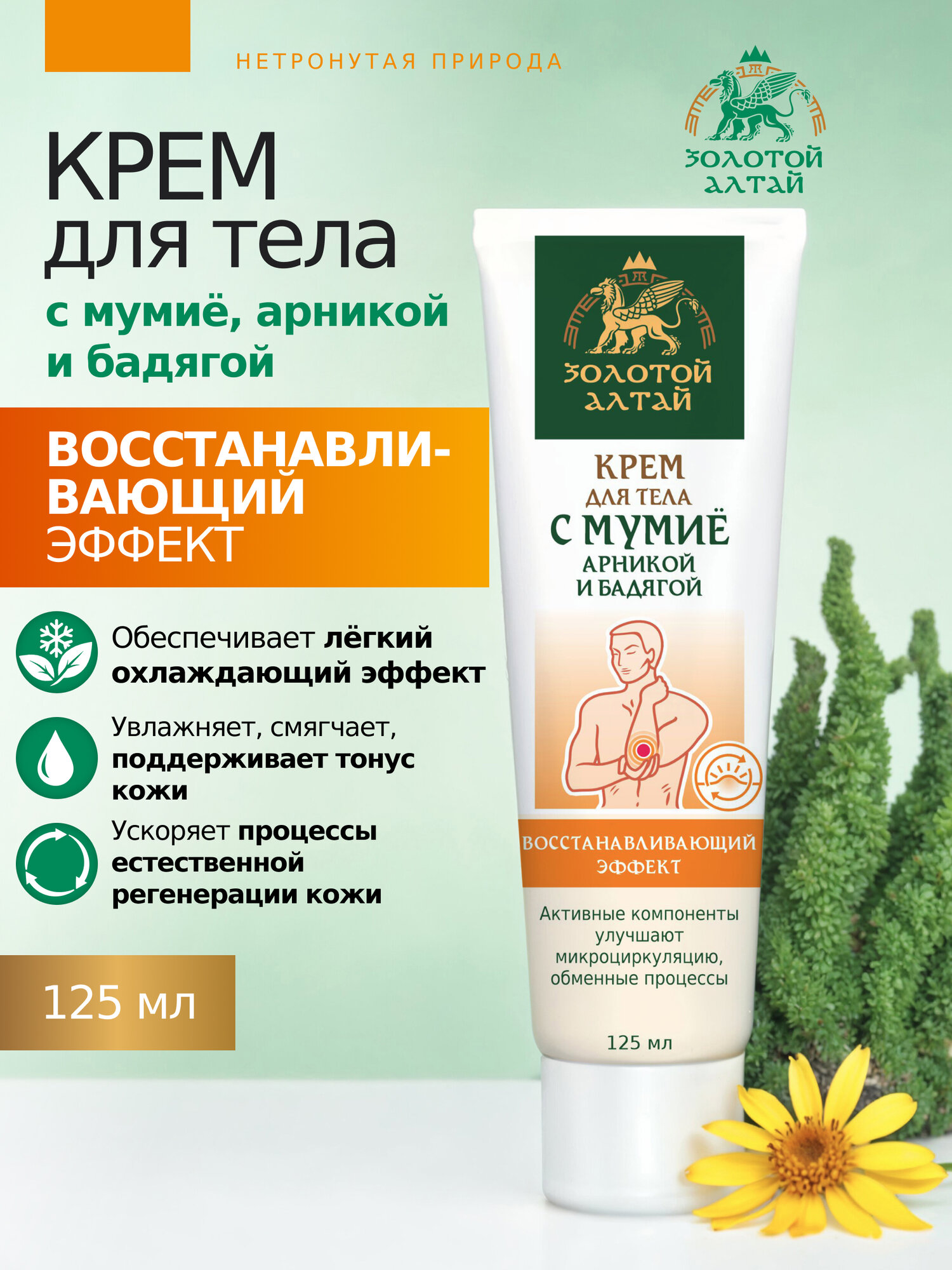 Крем для тела от синяков и ушибов с мумие, бадягой и Д-пантенолом, "Золотой Алтай" 125 мл