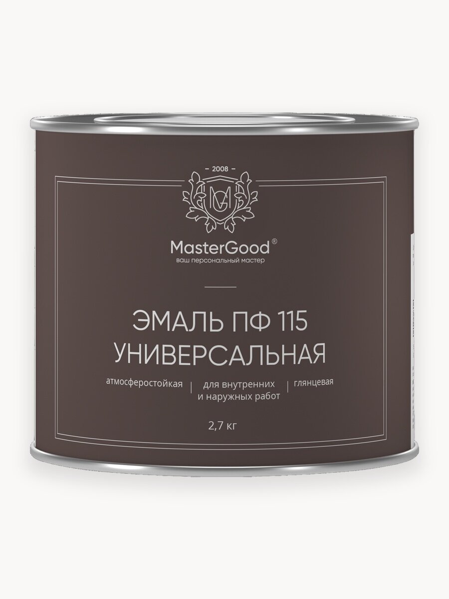 MasterGood Эмаль универсальная ПФ-115 белая (2,7 кг) / Краска для дверей, окон, труб, ворот, оград