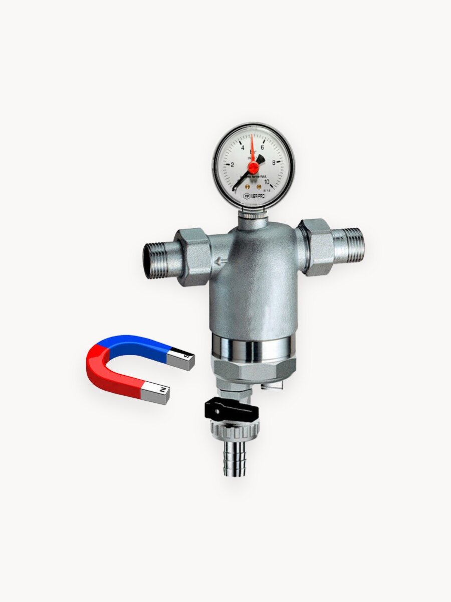 Фильтр механической очистки 1" с манометром и магнитной вставкой Ver-Pro VP166-5