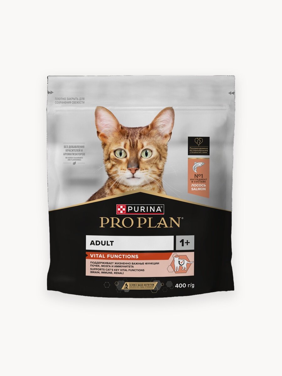 Сухой корм PRO PLAN® VITAL FUNCTIONS для взрослых кошек для поддержания функций почек, мозга и иммунитета с лососем, 400 г