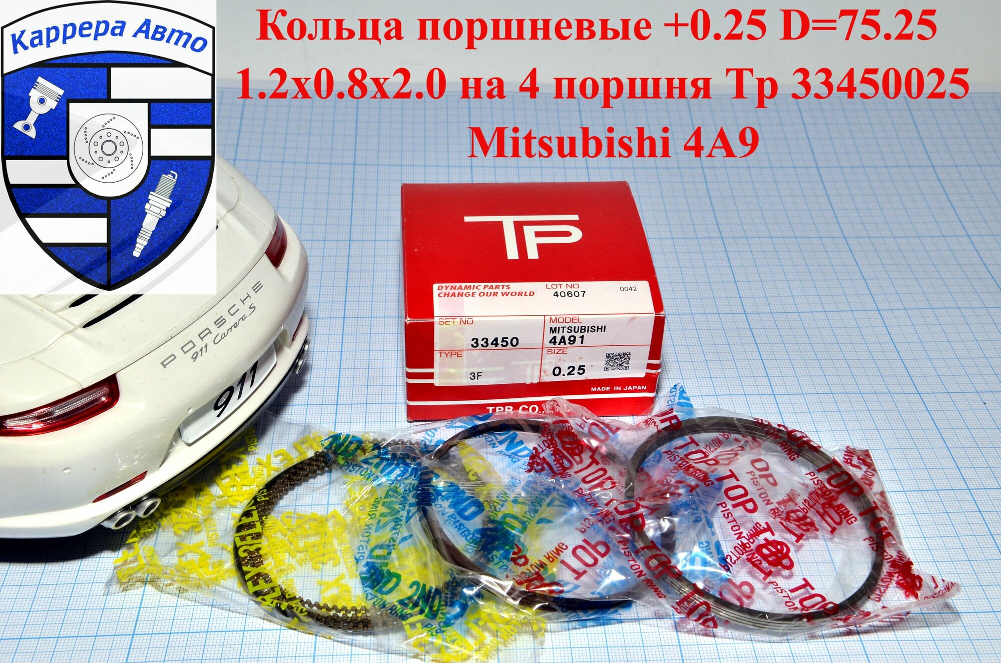 Кольца поршневые +0.25 D75.25 1.2x0.8x2.0 на 4 цилиндра Tp 33450025 / 33450-3F 0.25 Mitsubishi 4A91, Mitsubishi Lancer X 1.5, Colt Z32A, Z34A
