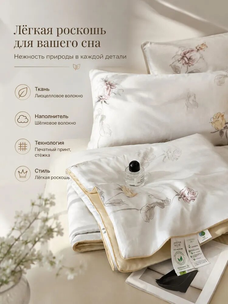 Одеяло Двуспальный 220x240 см, Летнее, с наполнителем холлофайбер, комплект из 1 шт