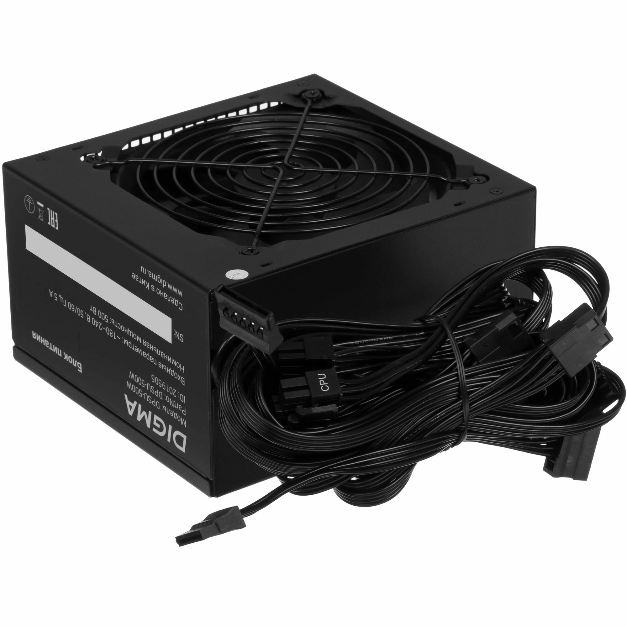 Блок питания Digma DPSU-500W (2019505) черный - ATX 20+4 пин, 4 pin + 4 pin CPU, 4 SATA, 1 x 6+2 pin PCI-E