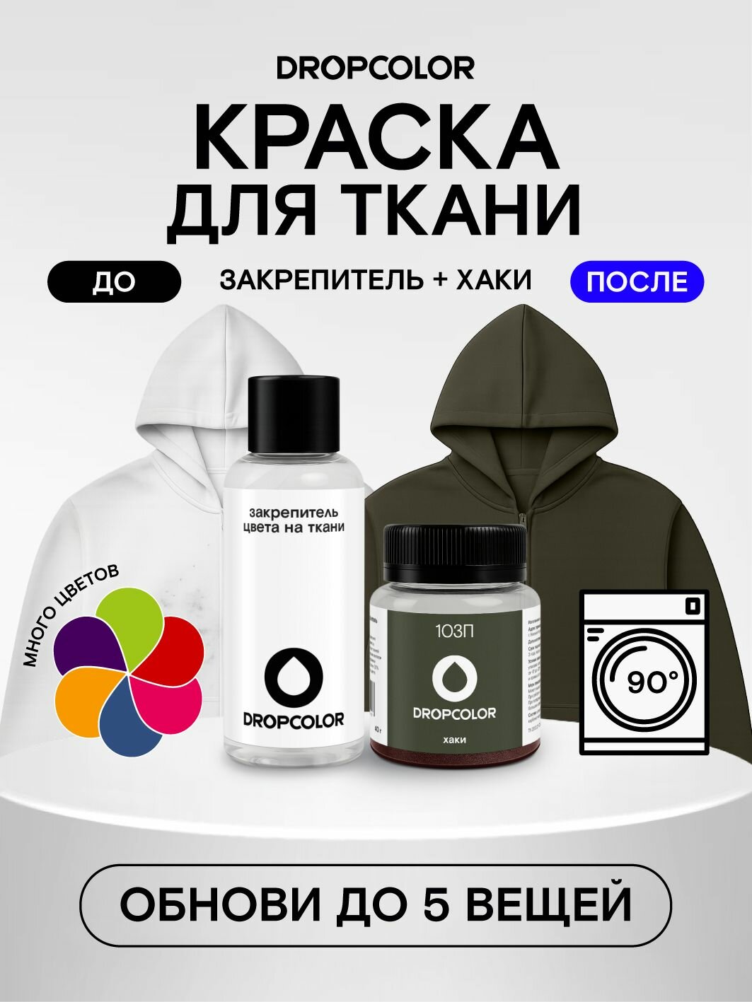 Краска для ткани хаки и закрепитель цвета, Dropcolor, краска для одежды, джинс, хлопка, оливковый
