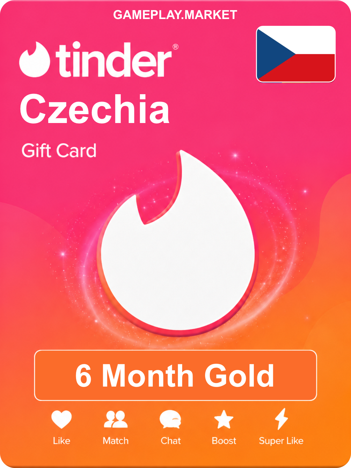 Подарочная карта Tinder Gold 6 месяцев подписки / Для аккаунта Чехии / Оригинальный цифровой код