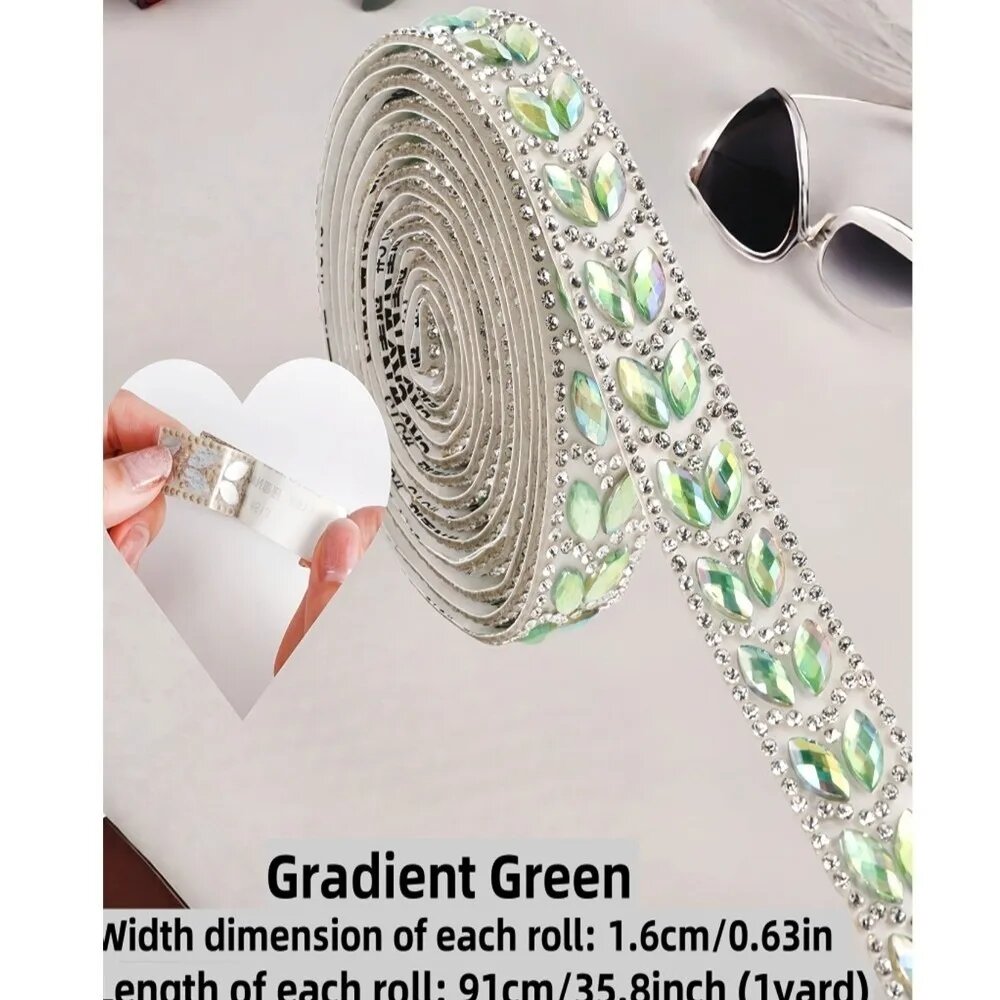 Самоклеящаяся лента со стразами AB цвета, 1 ярд Зеленый, Light Green AB