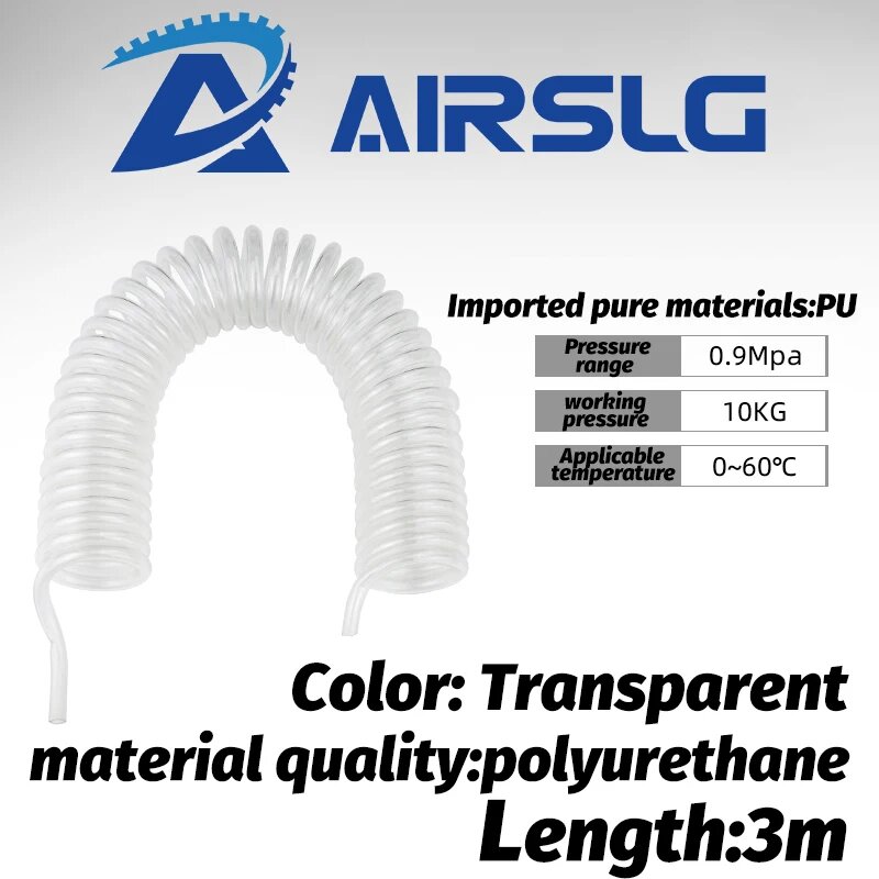 AIRSLG телескопический пневматический шланг из полиуретана 6*4-12*8 мм OD 6xID4mm, 3M Transparent