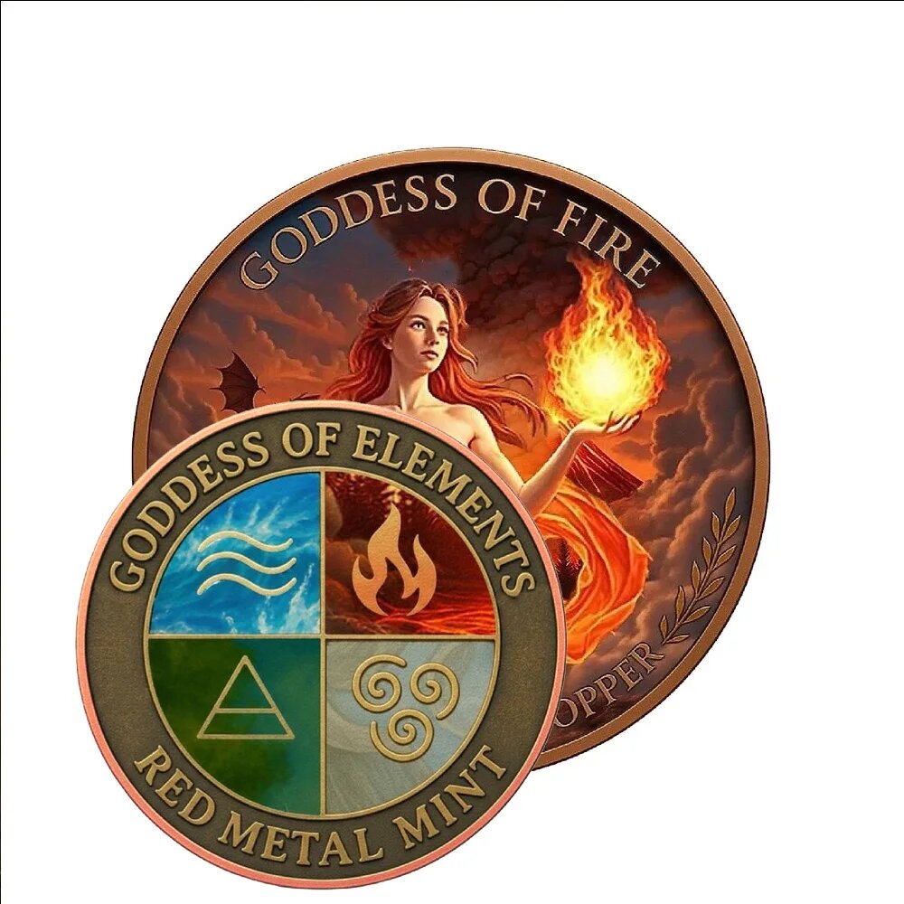 Памятная монета из меди "Богиня Четырех Элементов" Fire Goddess-1pc