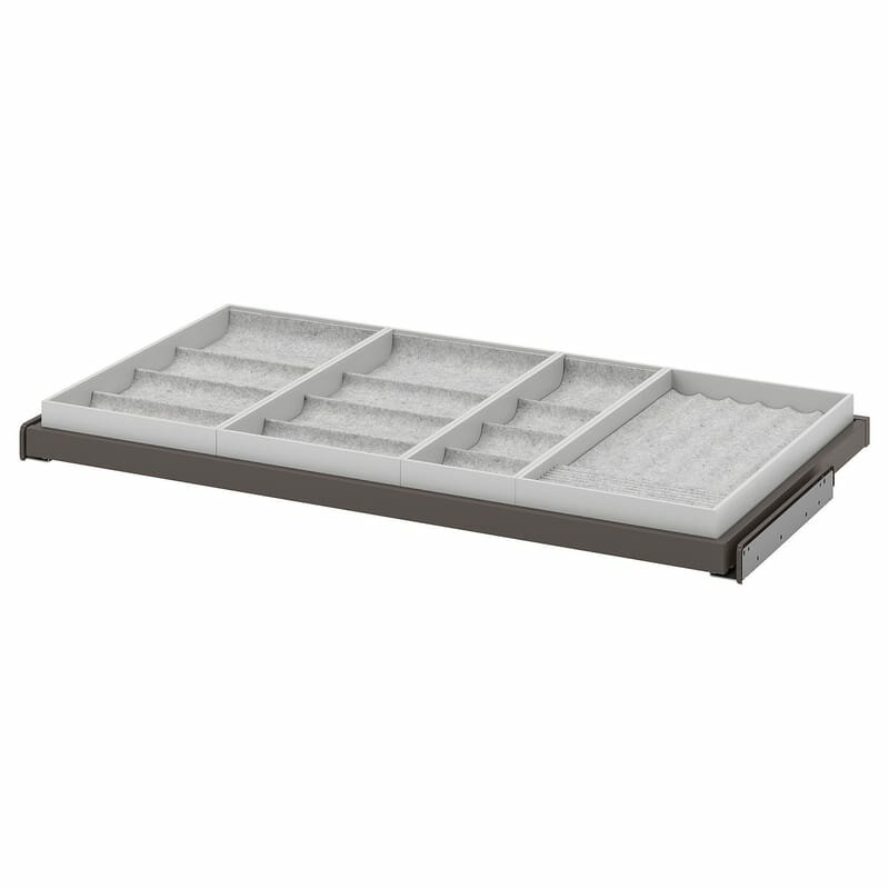 Корзина для хранения IKEA KOMPLEMENT выдвижная полка с вкладышем, темно-серый/светло-серый, 100x58 см 494.370.00