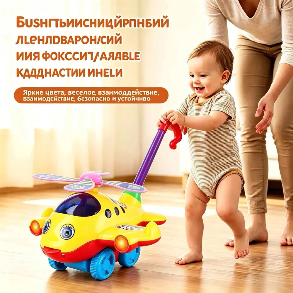 Детская каталка-паровоз на палочке
