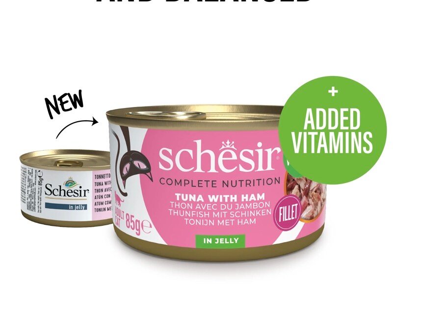 Schesir влажный корм для кошек со вкусом тунец ветчина в желе 85гр 12шт