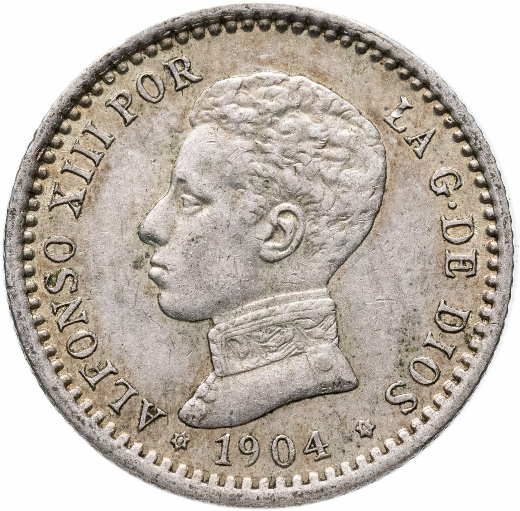 Испания 50 сентимо centimos 1904, Серебро 835, в сохранности XF