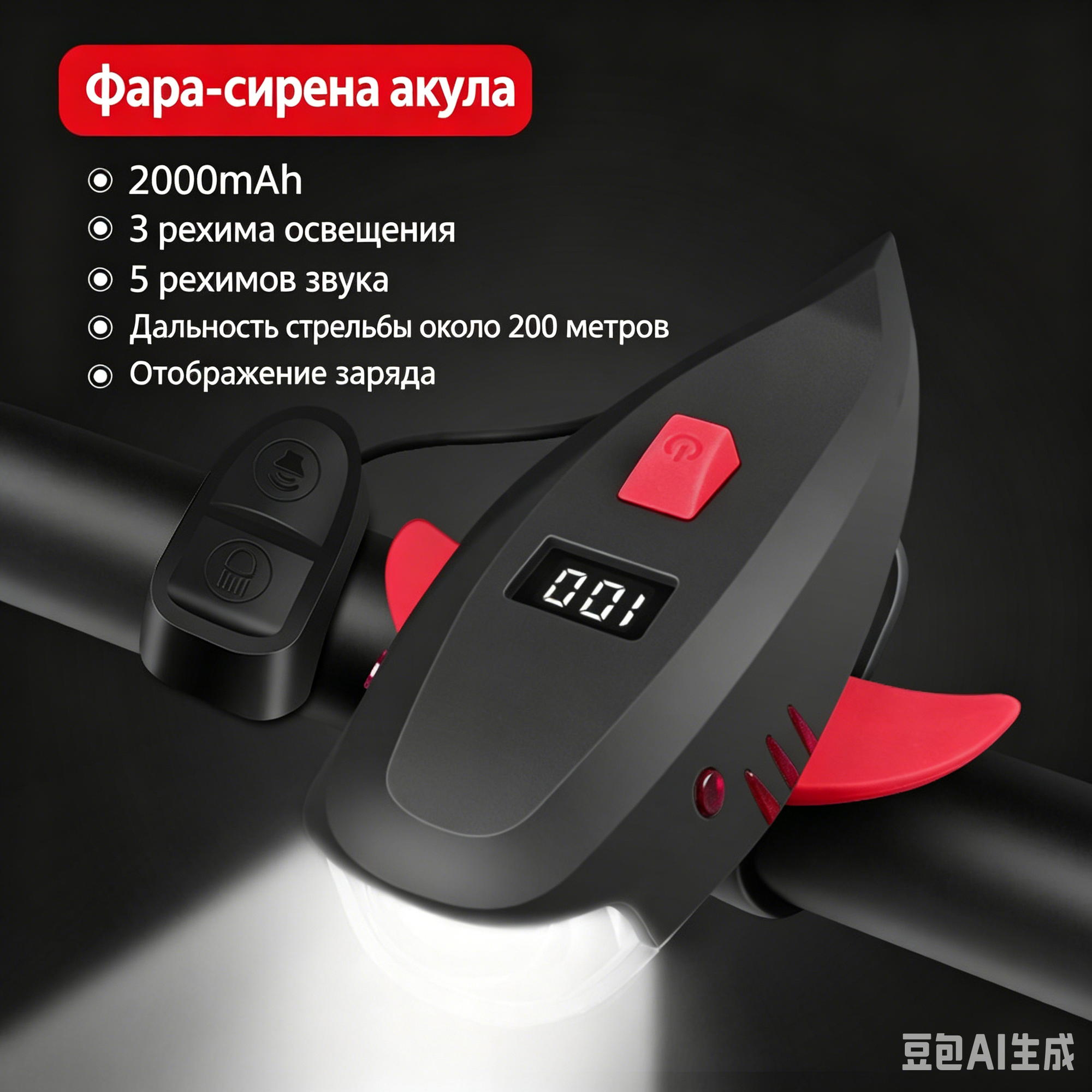 Фонарь для ночной езды на велосипеде с красным сигнальным рожком