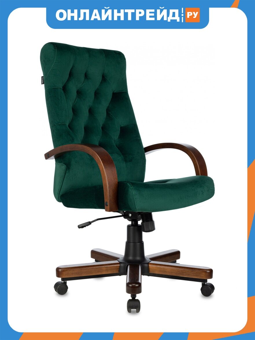 Кресло руководителя Бюрократ T-9928WALNUT Fabric зеленый Italia Green/дерево