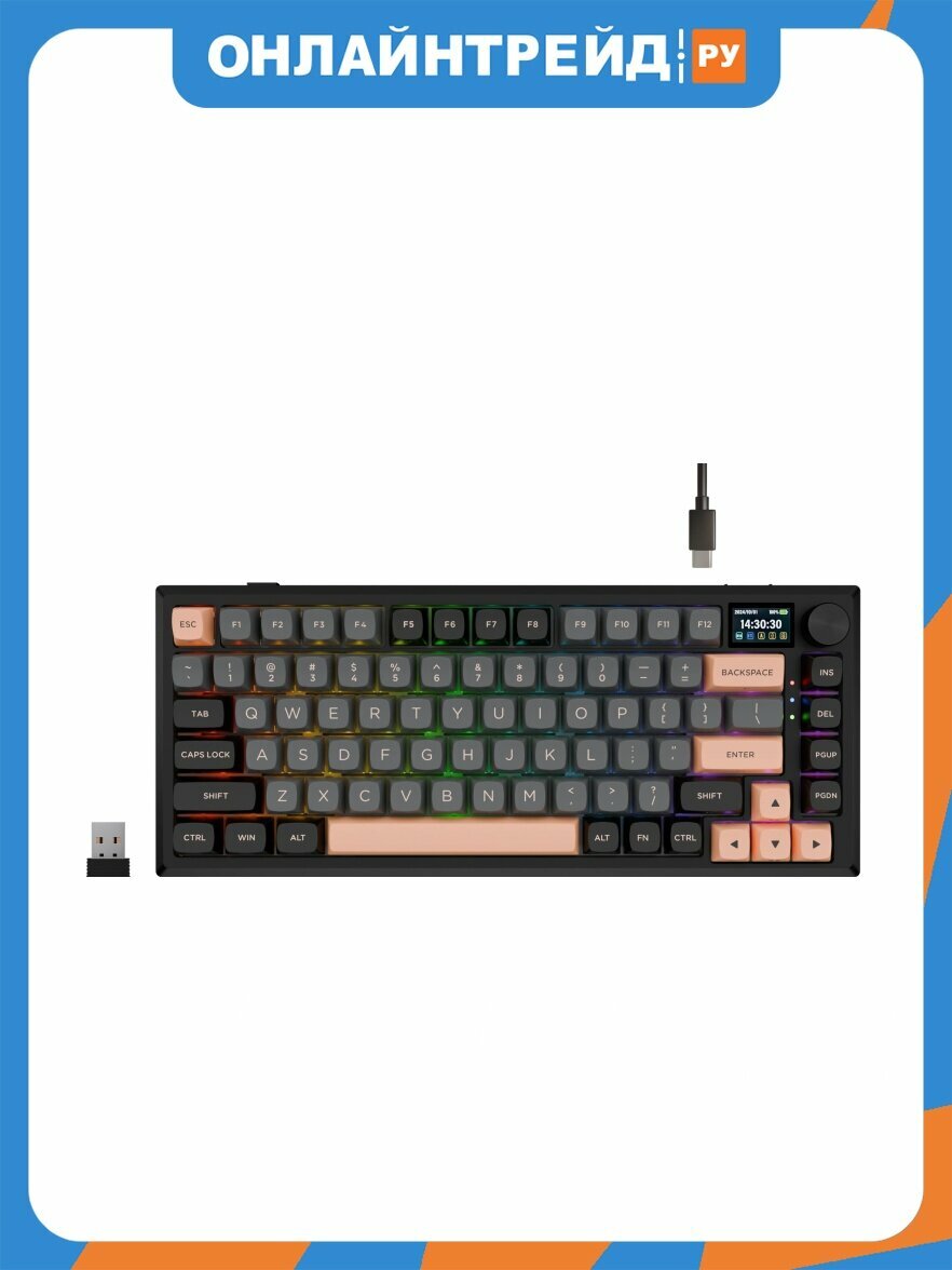 Клавиатура беспроводная Redragon Eclipse Pro RU, RGB, BT+2.4G, черный+розовый, металл, экран