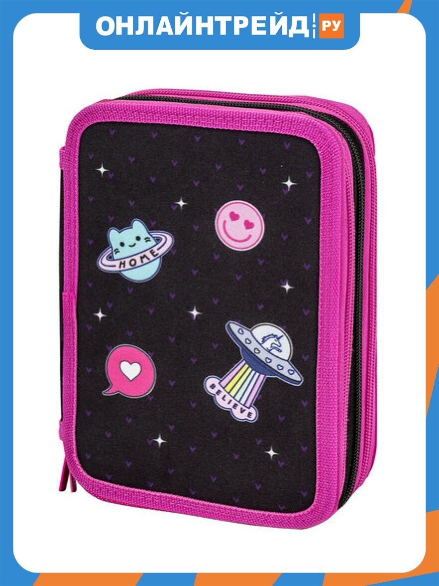 Пенал Brauberg , 3 отделения, полиэстер, 21х14 см, "Space sweets", 272332