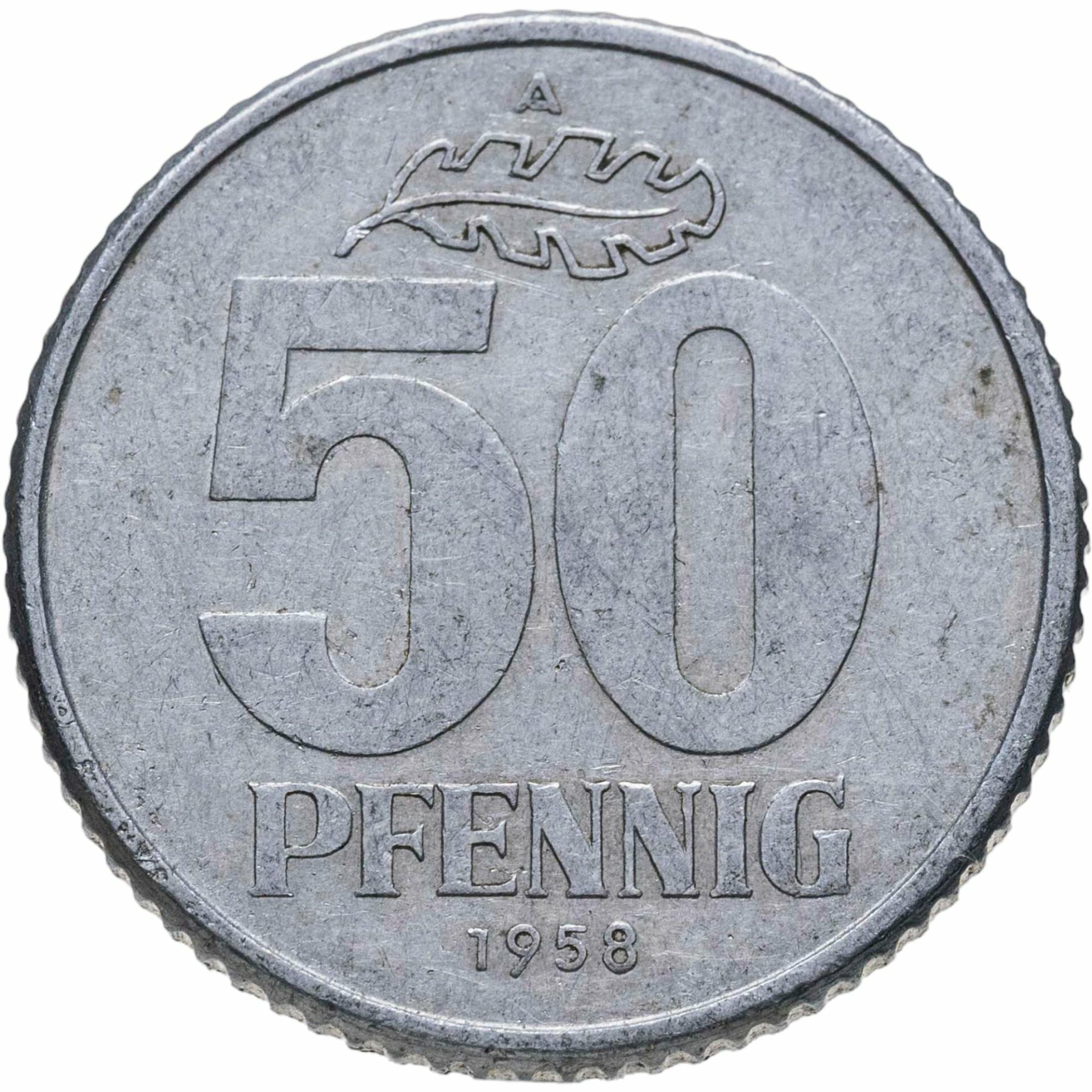 Германия ГДР 50 пфеннигов pfennig 1958, Алюминий, в сохранности XF