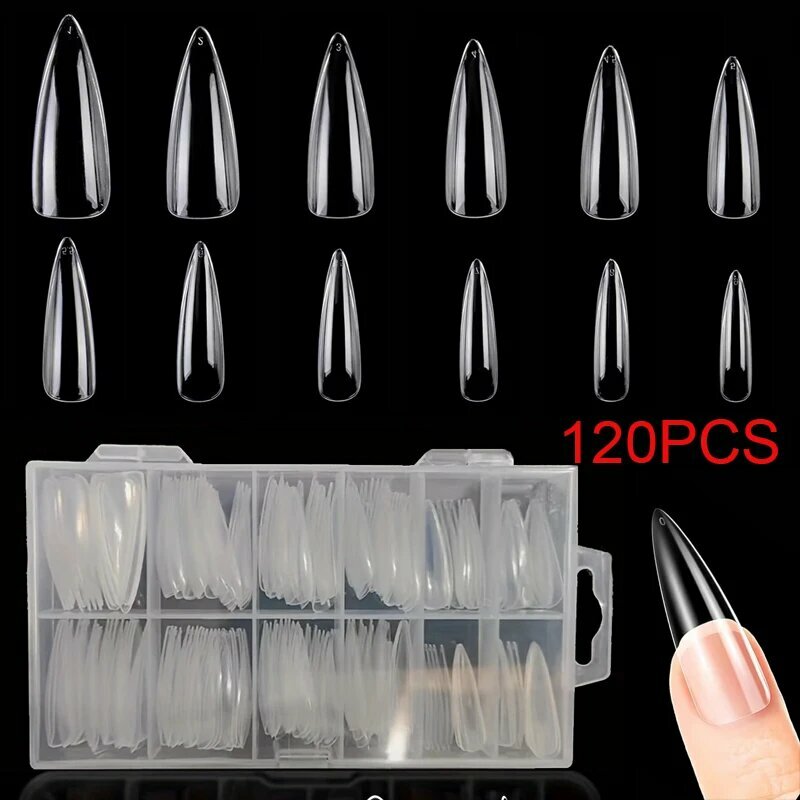 Накладные ногти прозрачные стилет 120/240 120Pcs