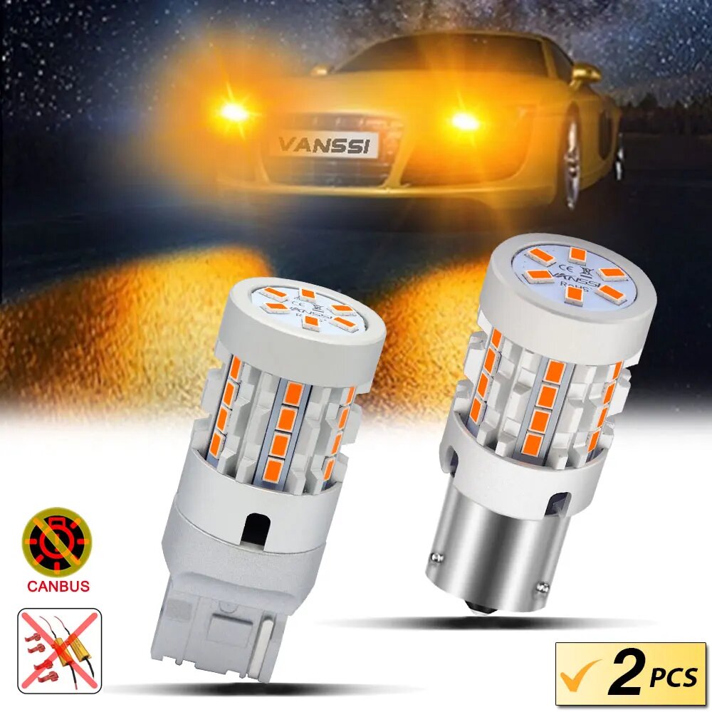 2 шт. PY21W P21W 7440 светодиодная лампа с защитой от Hyper Flash Canbus 7440 W21W WY21W T20