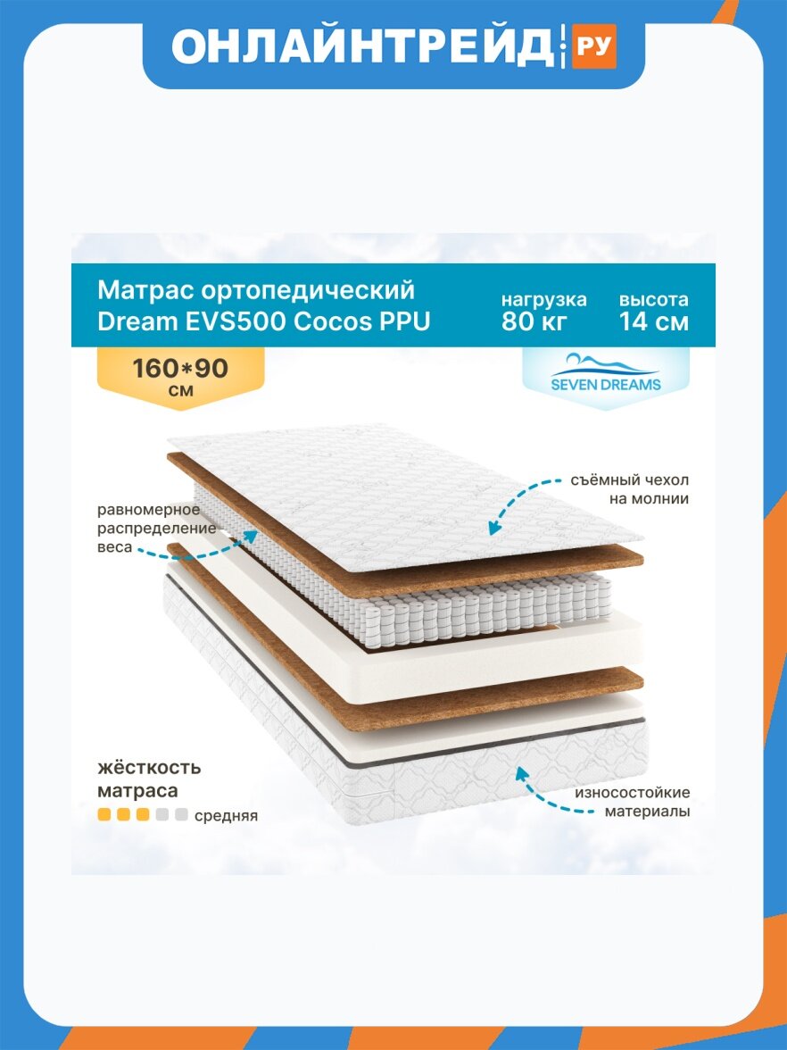 Матрас Seven Dreams Dream EVS500 Cocos PPU 160x90 см