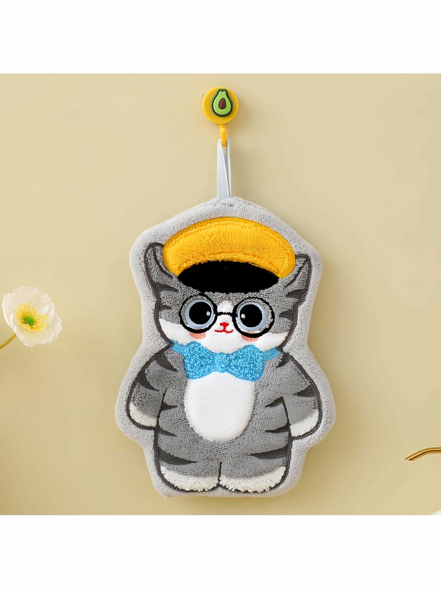 Мягкое полотенце из кораллового флиса с милым котенком Супервпитывающее, не линяет Безопасно для детей, 25x20 см С удобной петелькой для подвешивания