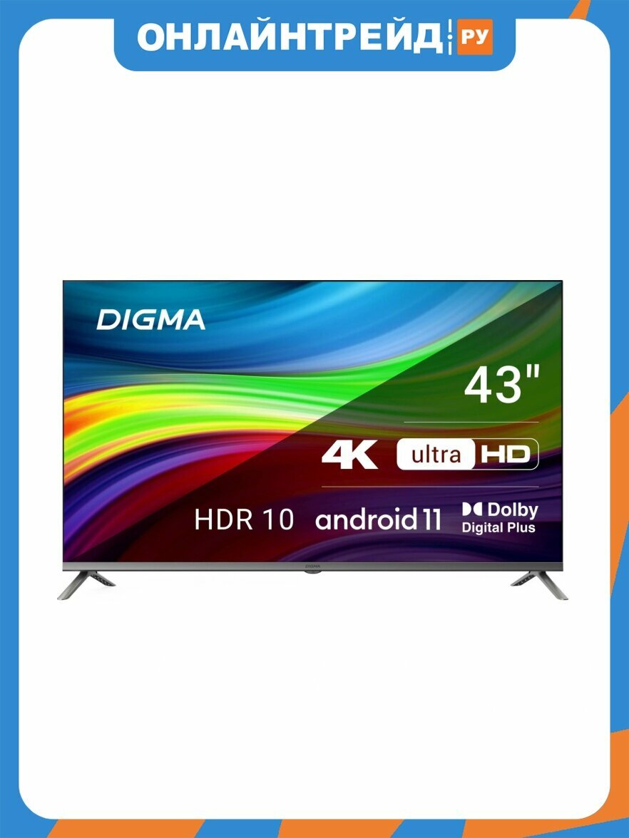 Телевизор Digma DM-LED43UBB41, Android TV, 4K Ultra HD, темно-серебристый