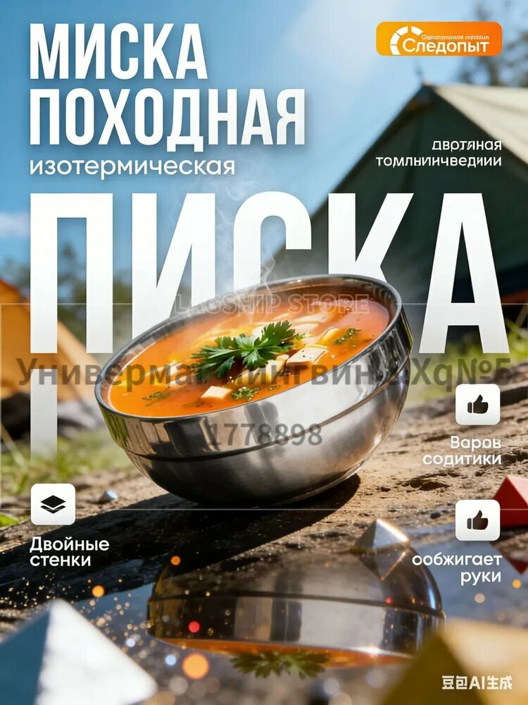 Миска походная, 400мл, нержавеющая сталь, двойные стенки, изотермическая, туристическая.