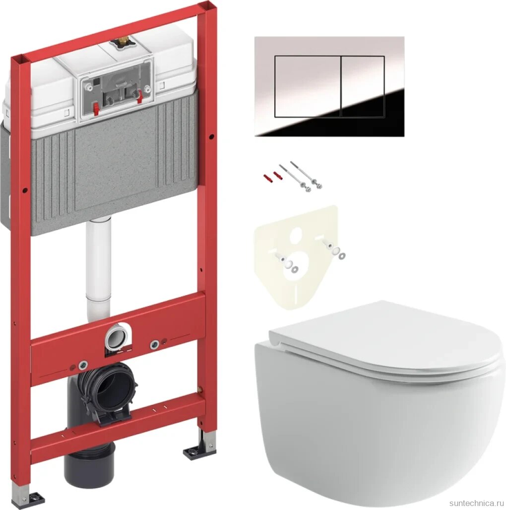 Комплект Унитаз подвесной Ceramicanova UP Rimless CN4007 белый + Инсталляция TECE Now 9400412 4 в 1 с кнопкой смыва