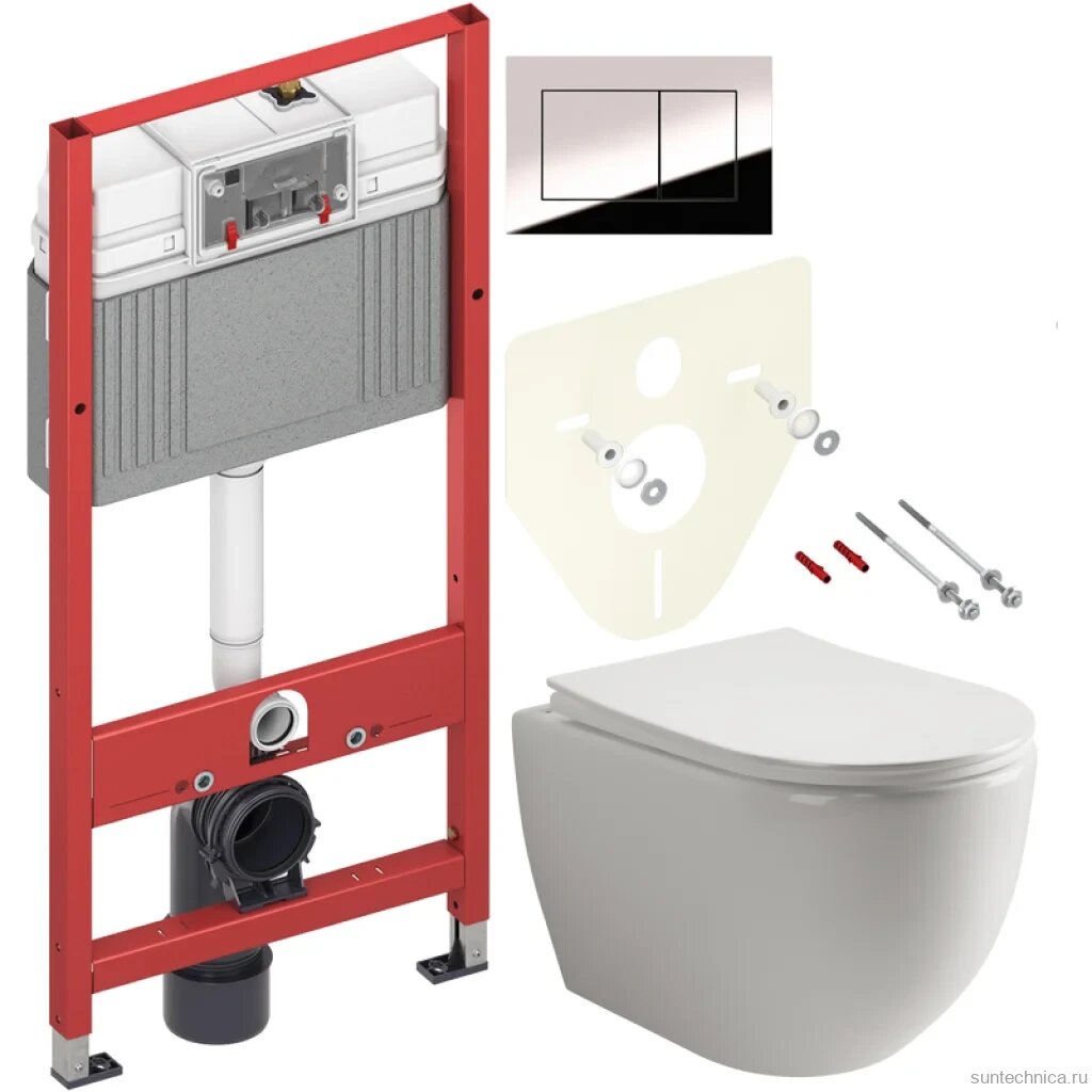 Комплект Унитаз подвесной Ceramicanova Mia Rimless CN1805 + Инсталляция TECE Now 9400412 4 в 1 с кнопкой смыва