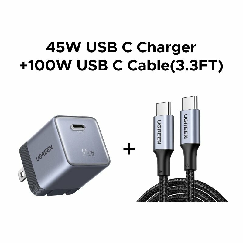 【Ультракомпактное】Зарядное устройство UGREEN Nexode Air 45W GaN USB-C с Серый, US Plug Add Cable