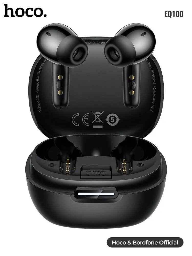 Hoco Наушники беспроводные с микрофоном Hoco EQ100, Bluetooth, USB Type-C, черный