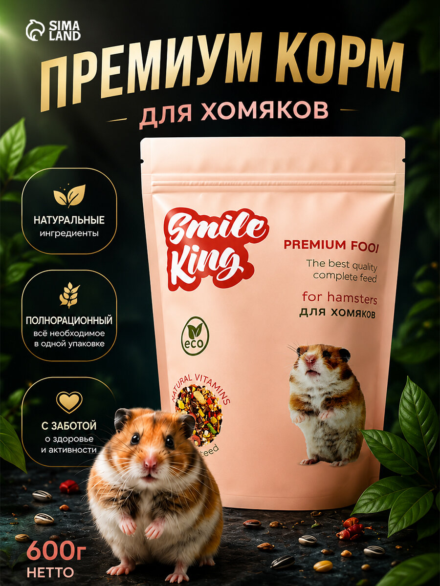 Корм для хомяков Smile King премиум, дой-пак пакет, 600 г